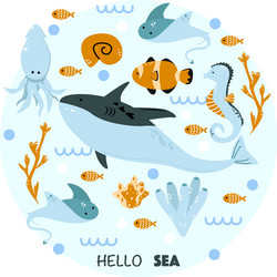 Sea animals water plants ocean fish cartoon Vector Image