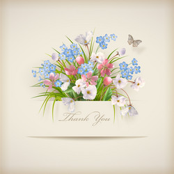 Floral spring thank you pink flowers card Vector Image