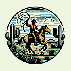 Western cowboy riding a galloping horse Royalty Free Vector