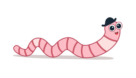 Pink worm with bow tie flat style earthworm Vector Image