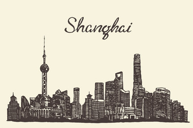Shanghai skyline silhouette hand drawn sketch Vector Image