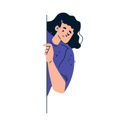 Woman character looking out and peeking from Vector Image