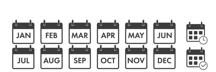 Yearly calendar icons set all twelve months Vector Image