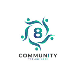 Community number 8 connecting people logo Vector Image
