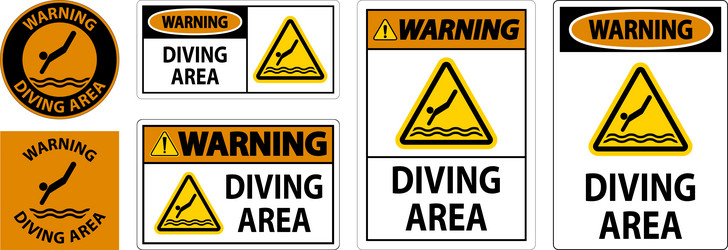 Water safety sign caution - diving area Royalty Free Vector