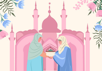 Celebrating together a joyful muslim community Vector Image