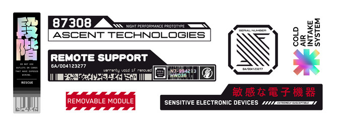 Cyberpunk decals set of stickers Royalty Free Vector Image