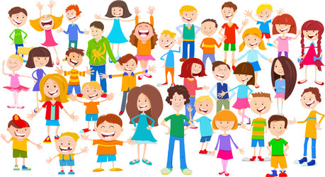 Children characters group cartoon Royalty Free Vector Image