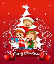 Merry christmas greeting card with cute kids Vector Image