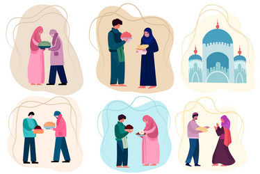 Celebrating together a joyful muslim community Vector Image