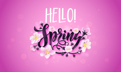 Hello spring with flower background Royalty Free Vector