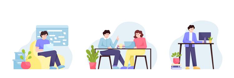 Set of cartoon characters working in open space Vector Image