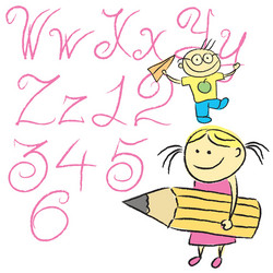 Children calligraphy letters with boy and g Vector Image