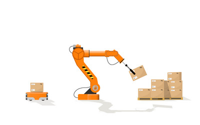 Robot arm picks up the box from robotic Royalty Free Vector