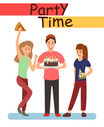 Friends party time poster flat template Royalty Free Vector