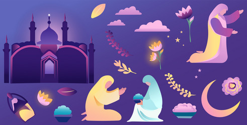 Celebrating together a joyful muslim community Vector Image