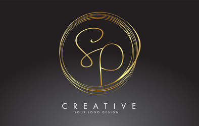 Golden letters sp s p logo with leading lines Vector Image
