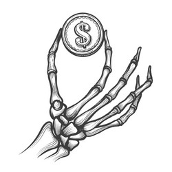 Skeleton hand holding dollar bills Royalty Free Vector Image