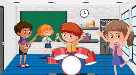 School music classroom with student kids Vector Image