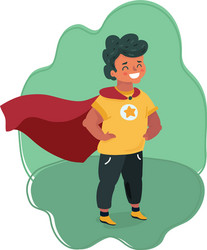 Brave boy is playing with the dinosaur utahraptor Vector Image