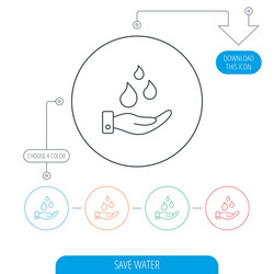 Save water icon hand with water drops sign Vector Image