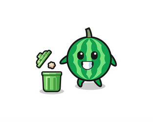 Melon throwing garbage in the trash can Royalty Free Vector