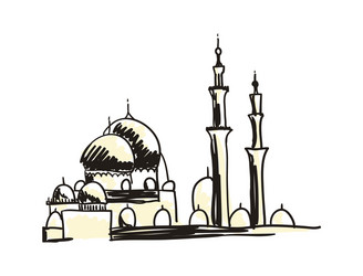 Mosque hand drawn set vintage style drawing Vector Image