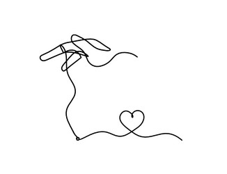 Abstract hand with heart as line drawing on white Vector Image