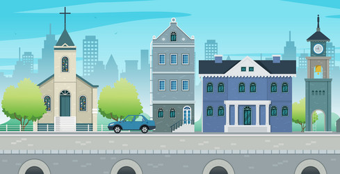 Cartoon church building landscape Royalty Free Vector Image