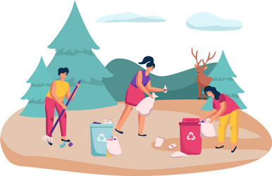 Volunteers cleaning park or forest throwing litter