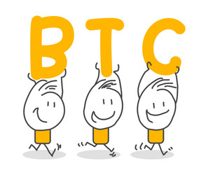 Stick figures bitcoins Royalty Free Vector Image