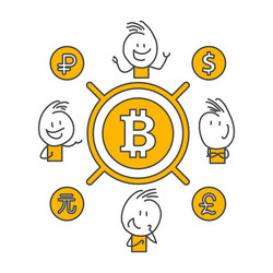 Stick figures bitcoins Royalty Free Vector Image