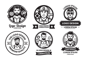 Mechanic or engineer logo in flat line art style Vector Image