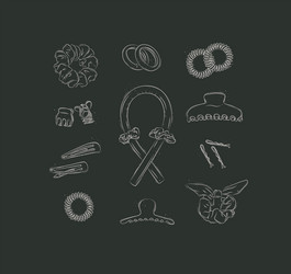 Elastic bands and hair clips collection drawing Vector Image