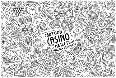 Casino cartoon doodle designs set Royalty Free Vector Image