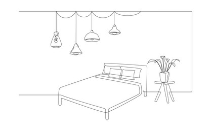 Continuous one line drawing of double bed Vector Image