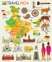 India travel map with sightseeing places Vector Image