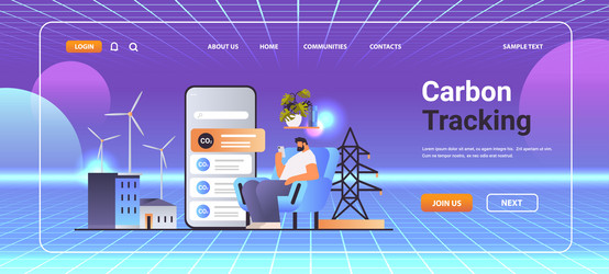 Businessman using mobile app carbon tracking Vector Image