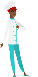 Disappointed african chef cook with thumb down Vector Image