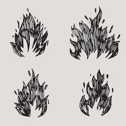 Flame fire set sketch Royalty Free Vector Image
