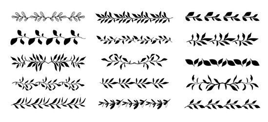 Floral dividers set hand drawn leaf borders decor Vector Image