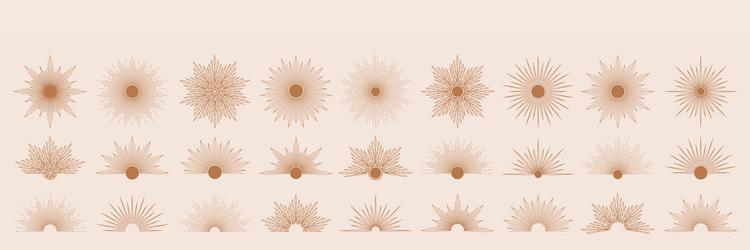 Hand drawn mystical golden sun in line art Vector Image