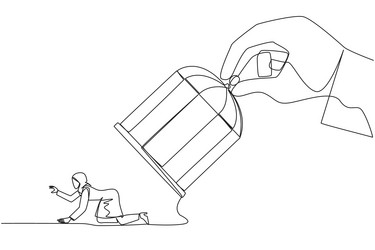 Continuous one line drawing big hand holds Vector Image