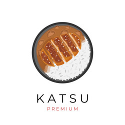 Katsu logo with paper bowl Royalty Free Vector Image