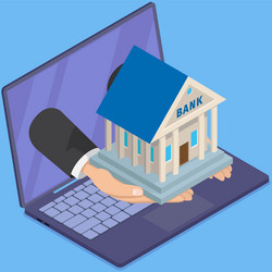 Online banking with bank in computer hands Vector Image