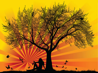 Under the tree Royalty Free Vector Image - VectorStock