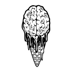 Spooky chocolate ice cream zombie brain logo Vector Image