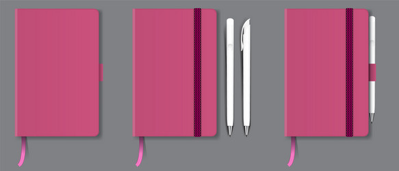 Pink realistic hard cover notebook with red Vector Image