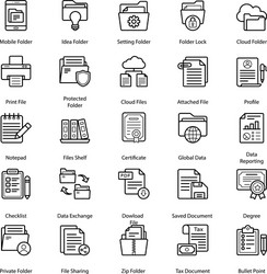 Files folders and certificates flat icons pack Vector Image