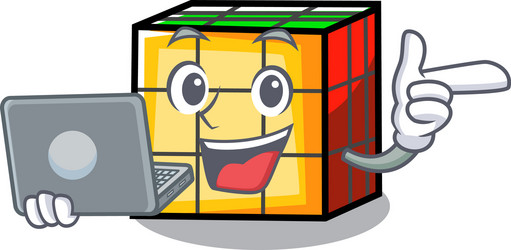 Geek rubik cube character cartoon Royalty Free Vector Image